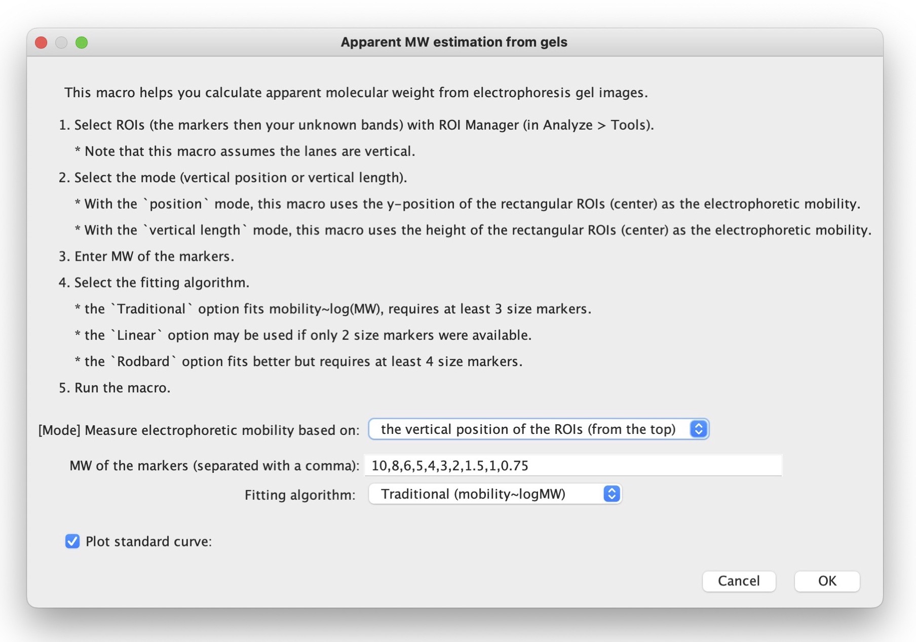 Quick estimation of molecular weight from gel images with an ImageJ ...